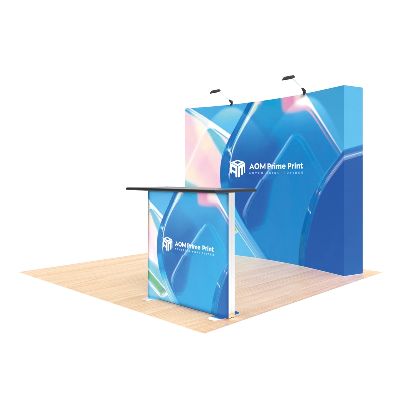 10x10 Custom Trade Show Booth with Curved OneFabric Pop Up Backdrop ...